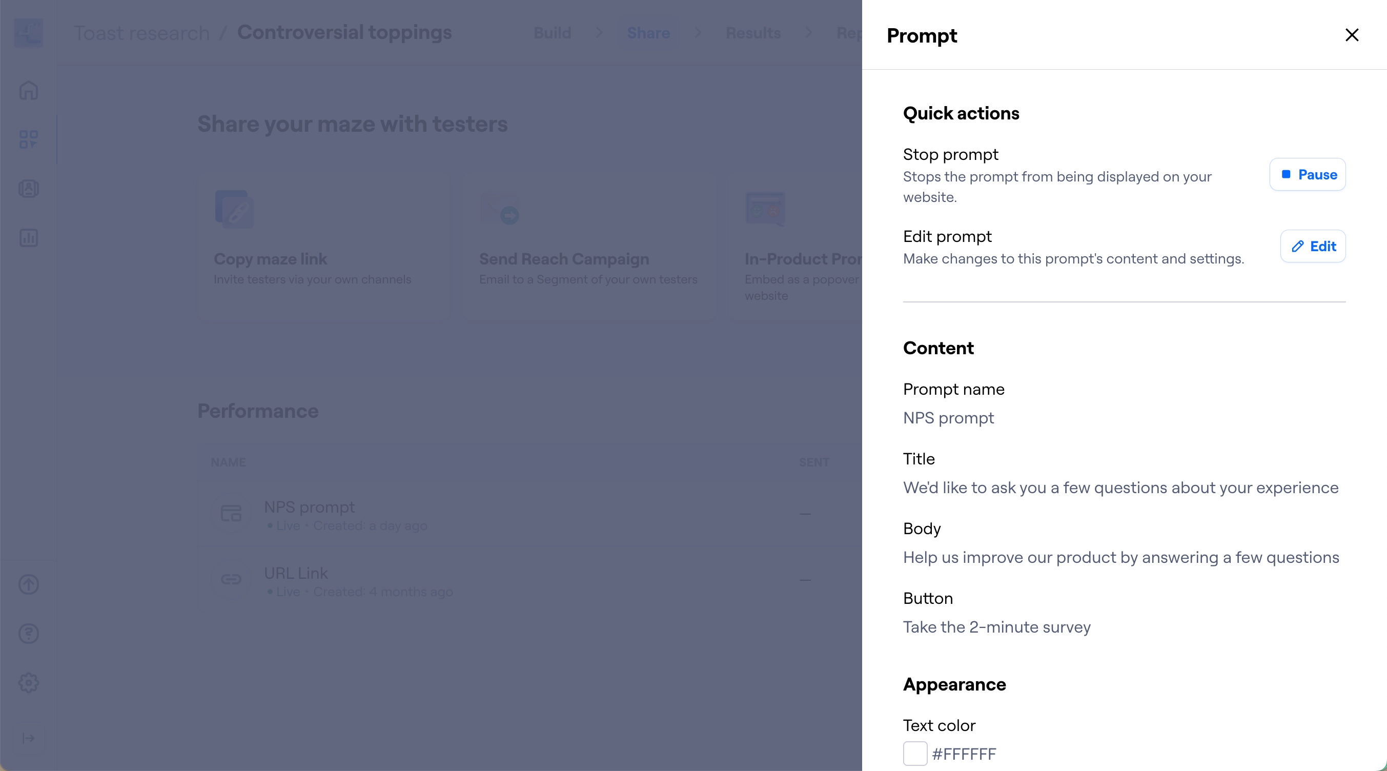 Collect in-product feedback using Prompts – Maze Help