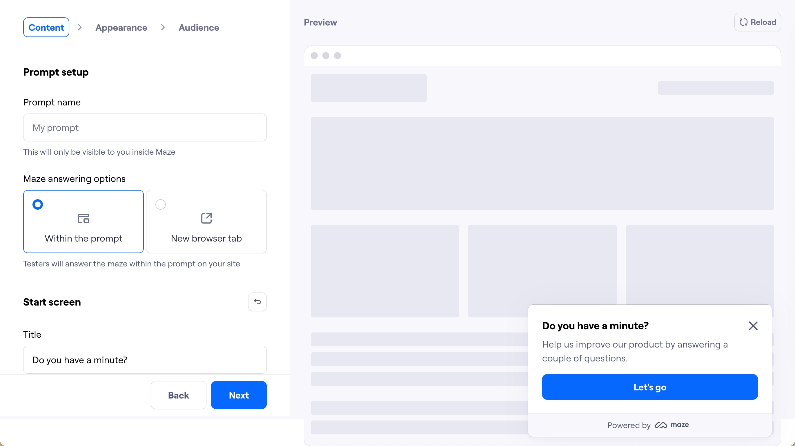 Collect in-product feedback using Prompts – Maze Help