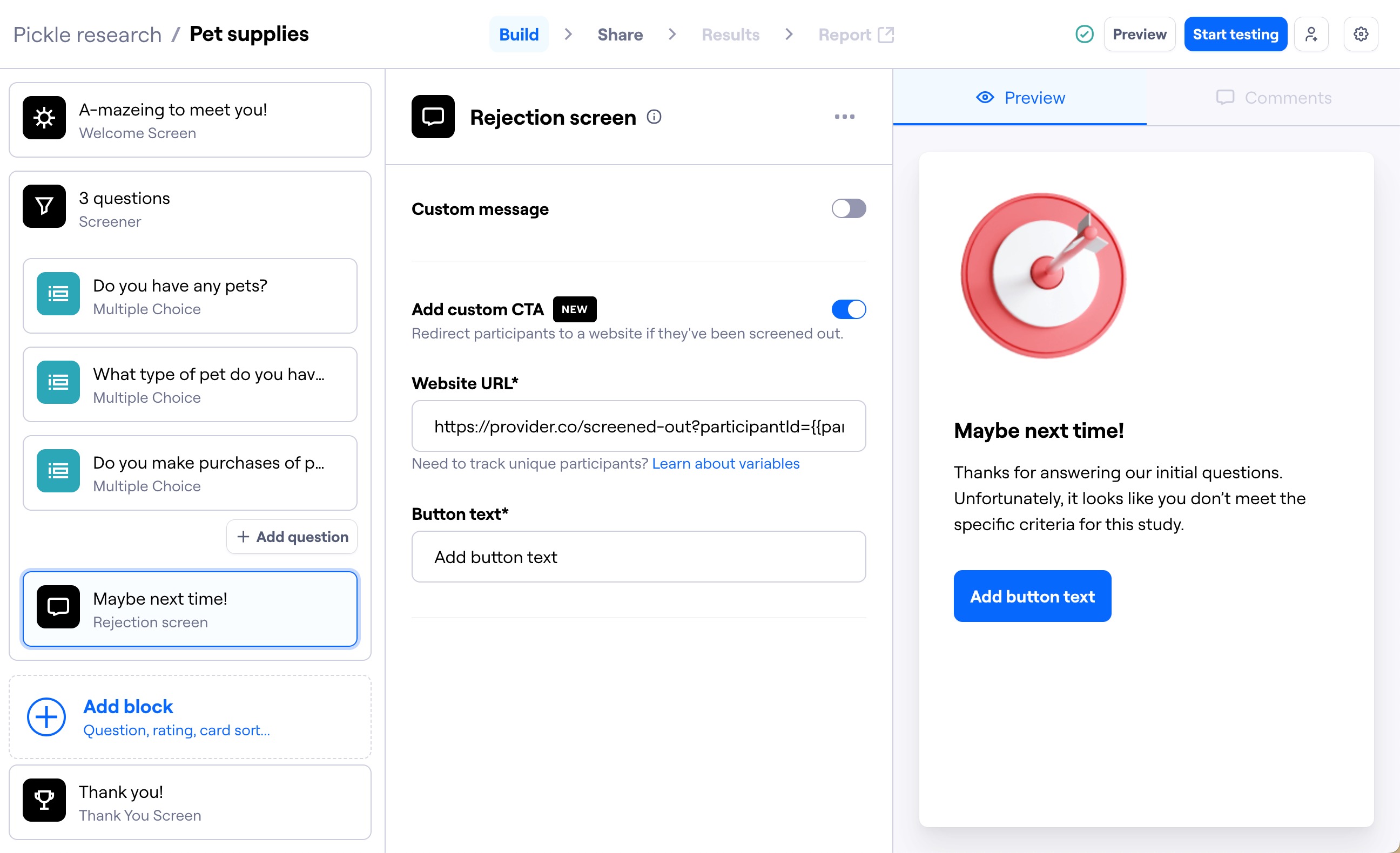 Qualify participants with custom screening – Maze Help